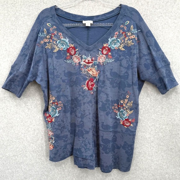 Sundance | Tops | Sundance Floral Embroidered Top Short Ribbed Sleeve ...
